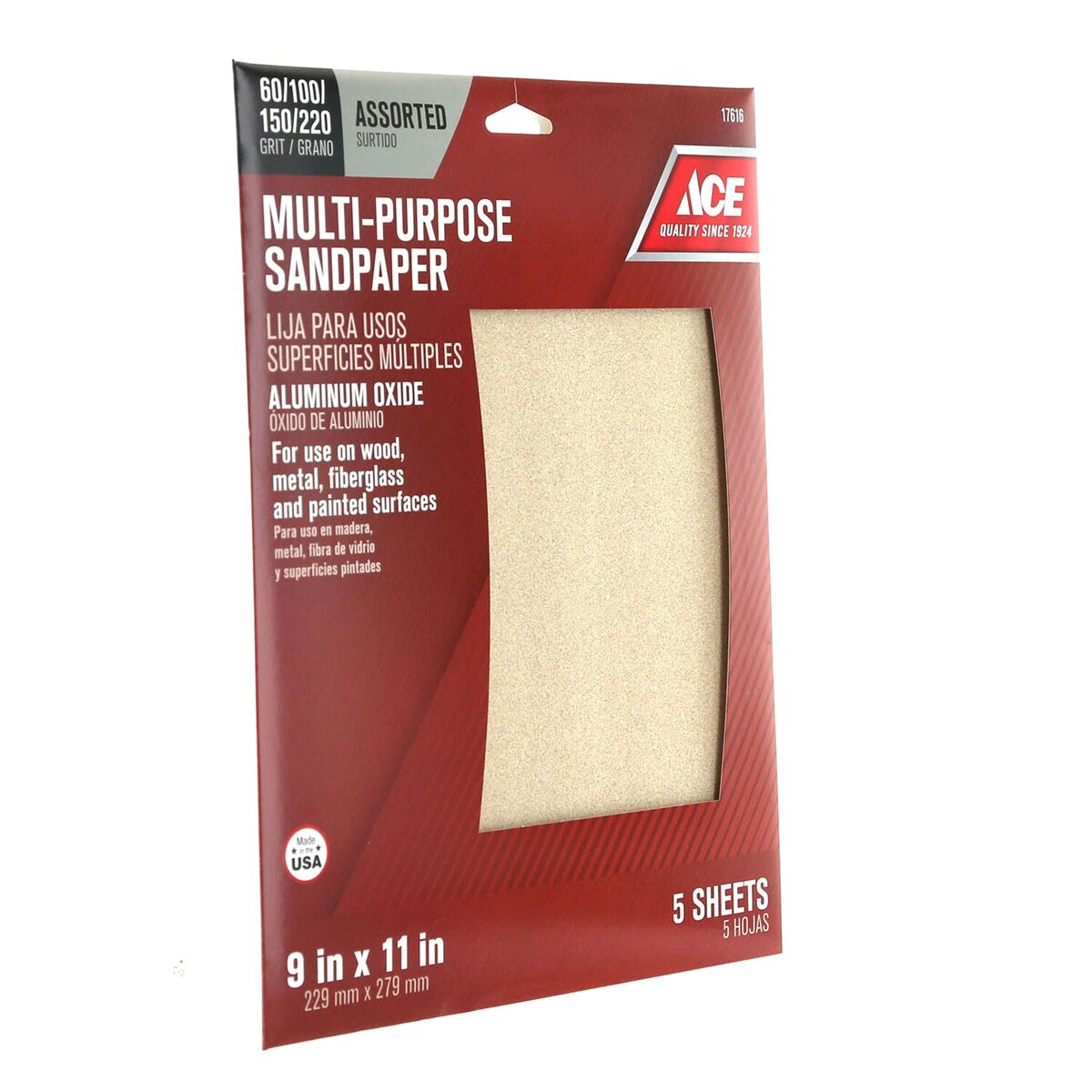 ACE Ace 5-Piece Assorted Grit Aluminium Oxide Sandpaper Beige 9 x ...