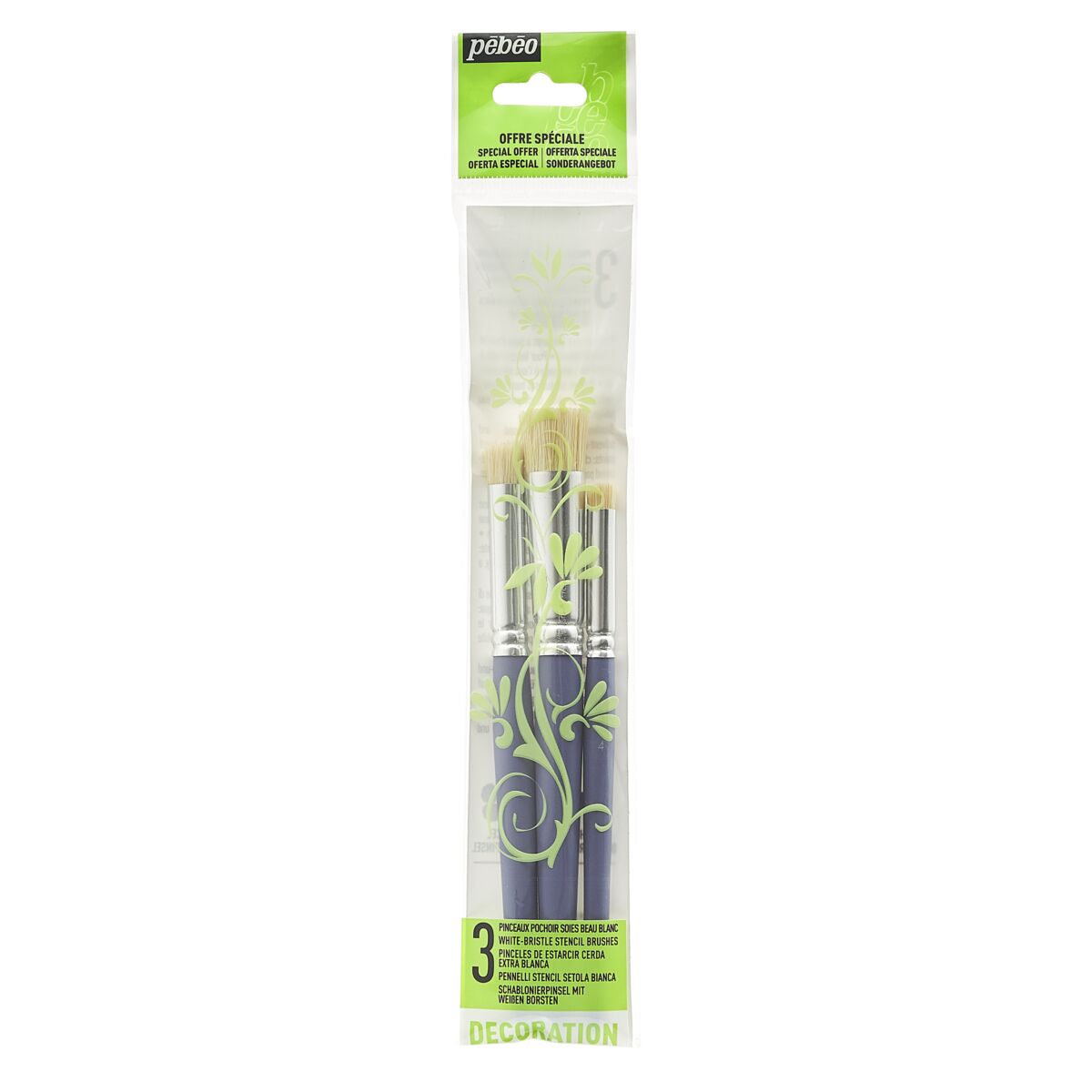 Pebeo 3-Piece Anodised Aluminium and Wood Stencil Paint Brush Set Blue ...