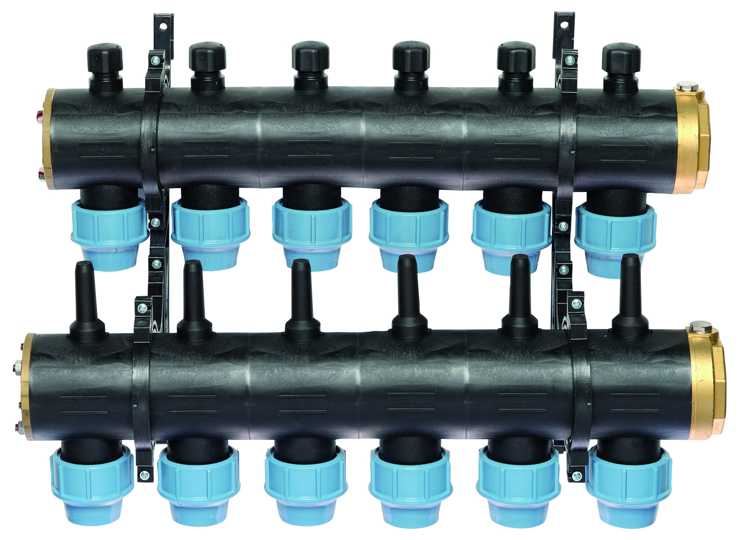 Brine verdeler vloerverwarming zij-aansluiting 2" m. debietmeter ...