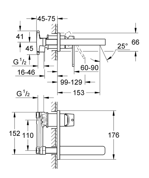 inbouwdeel v. 2-gats wandkraan | Badkranen | Kranen | Sanitair ...