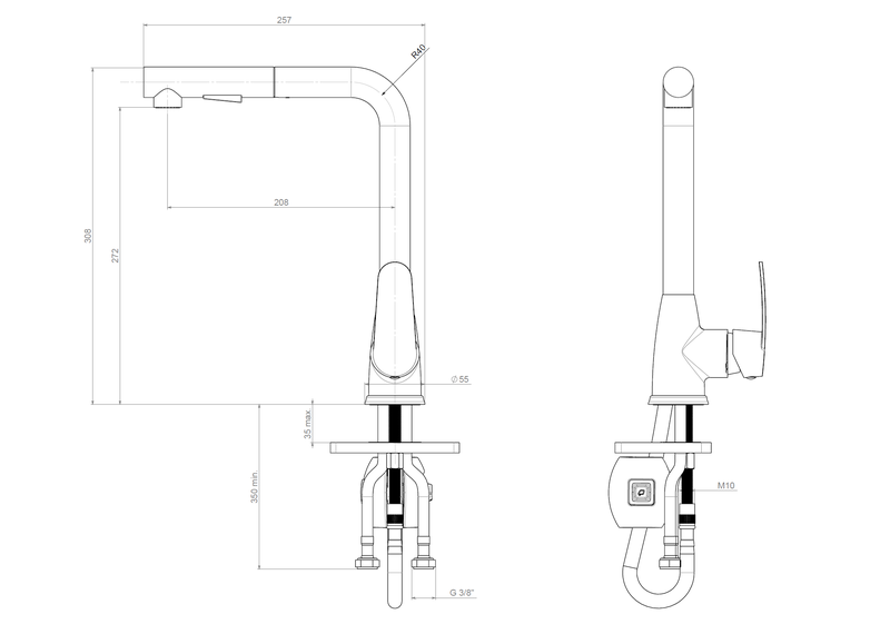 1-gats keukenkraan m. uittrekbare uitloop | Keukenkranen | Kranen ...