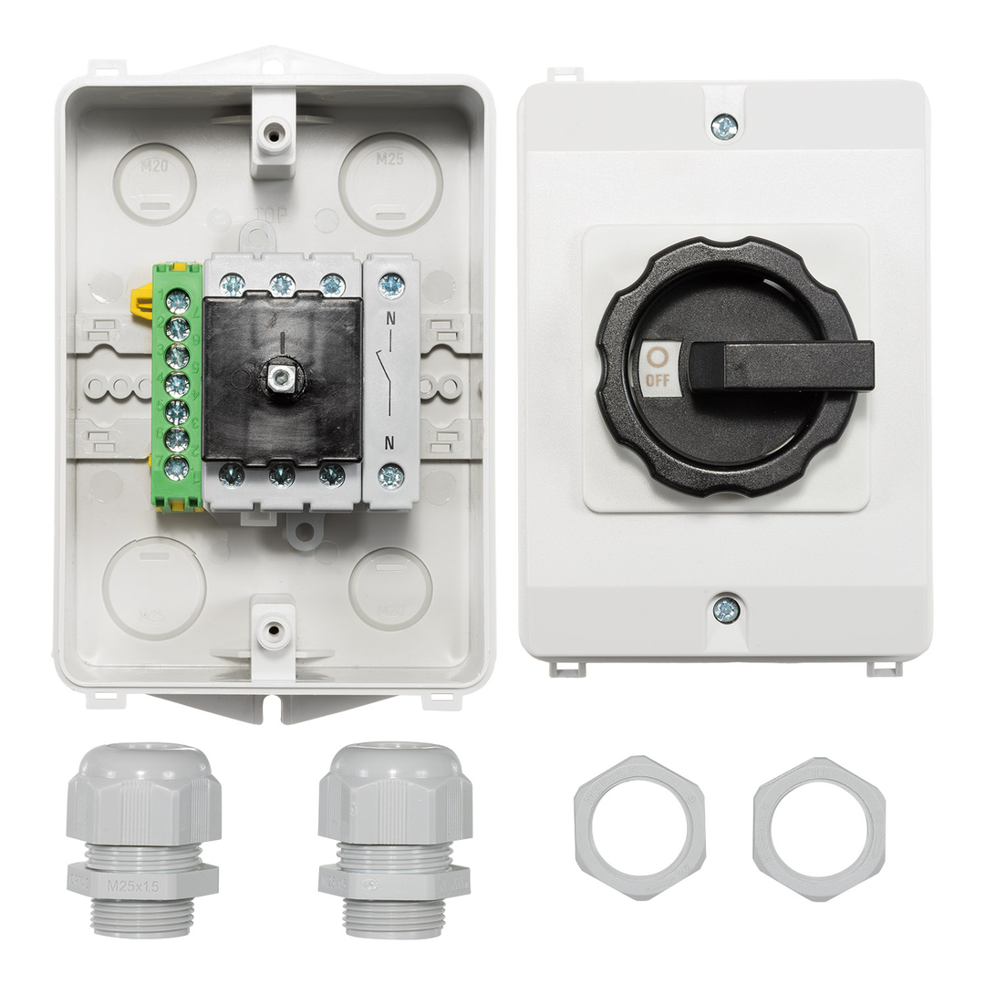 werkschakelaar PV/AC 40A 4 polig opbouw 7xPE IP65 | Werkschakelaar ...